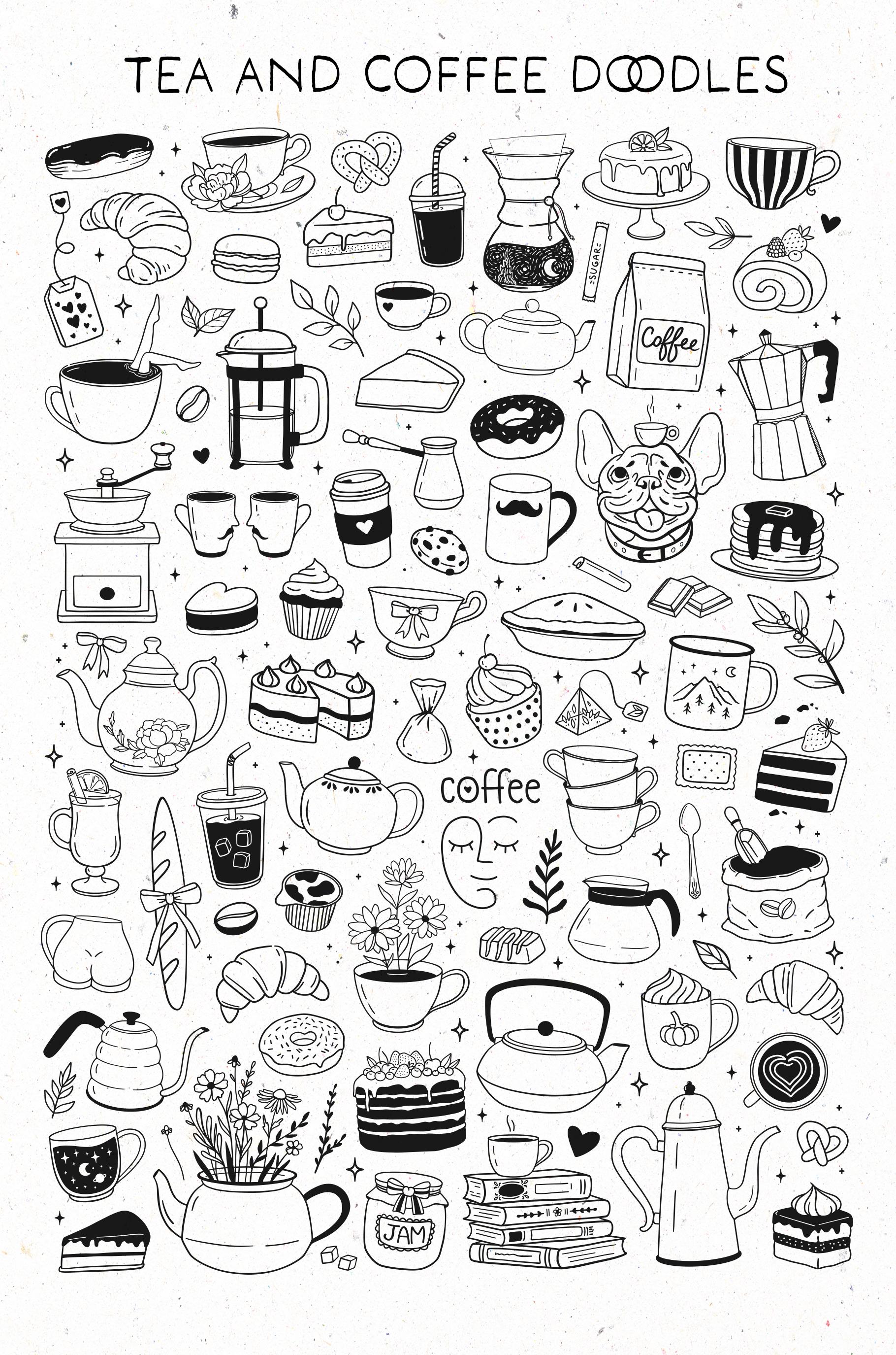 Coffee Doodle Clipart Bundle | Hand-drawn Coffee Illustrations SVG, PNG ...