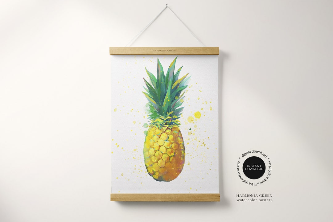 Pineapple Watercolor Poster, Digital Download. Printable Tropical ...