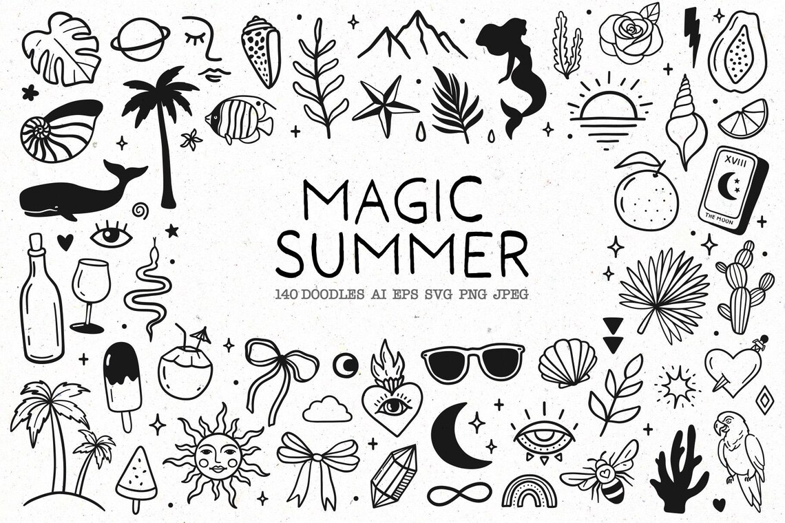 Summer Doodle Bundle | Cute Hand-drawn Vector Summer Clipart SVG, PNG ...