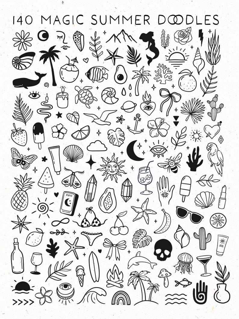 Summer Doodle Bundle | Cute Hand-drawn Vector Summer Clipart SVG, PNG ...