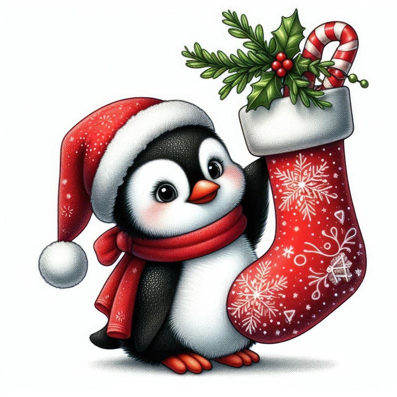 15 Penguin Clipart PNG/JPG, Winter Christmas Penguin Clipart, Christmas ...