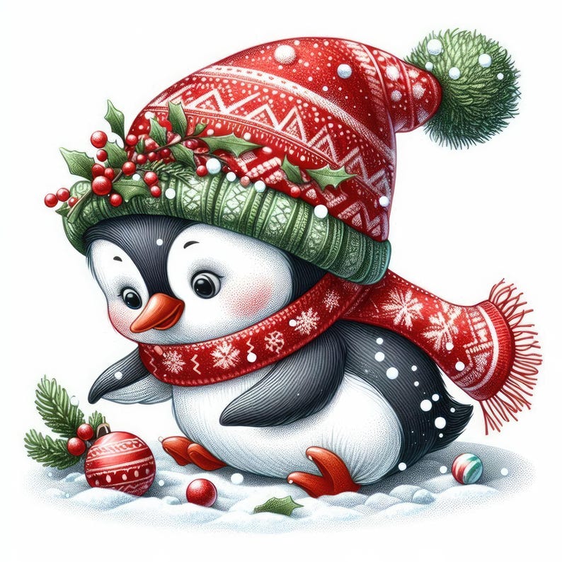 15 Penguin Clipart PNG/JPG, Winter Christmas Penguin Clipart, Christmas ...