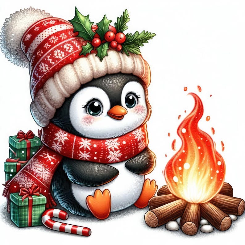 15 Penguin Clipart PNG/JPG, Winter Christmas Penguin Clipart, Christmas ...