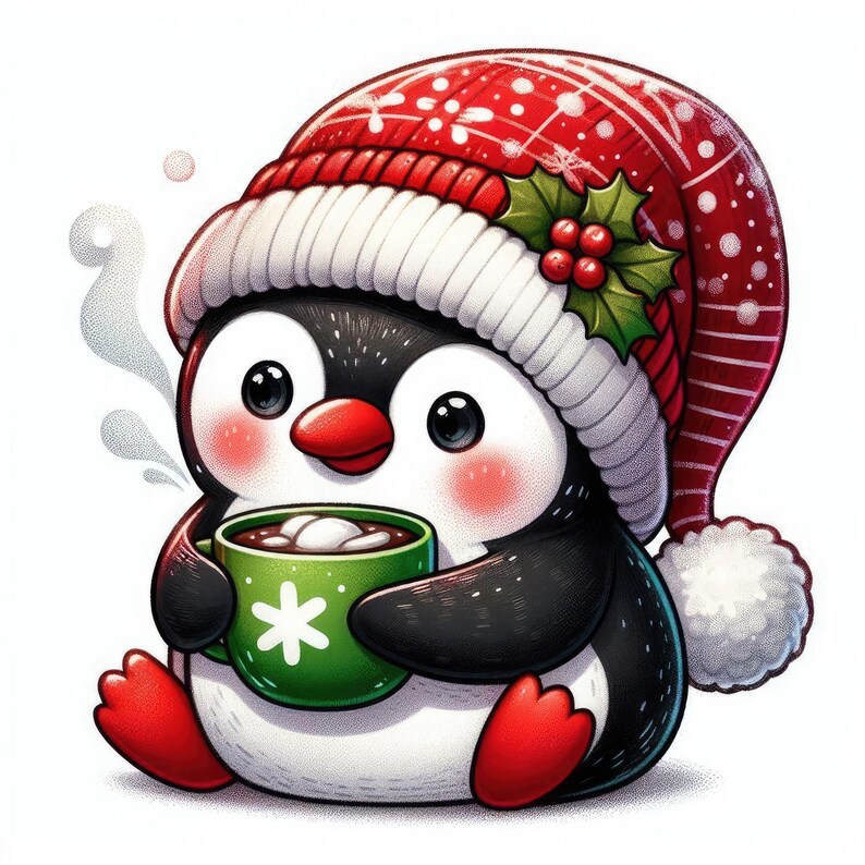 15 Penguin Clipart PNG/JPG, Winter Christmas Penguin Clipart, Christmas ...