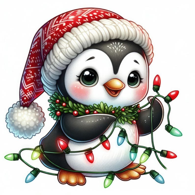 15 Penguin Clipart PNG/JPG, Winter Christmas Penguin Clipart, Christmas ...