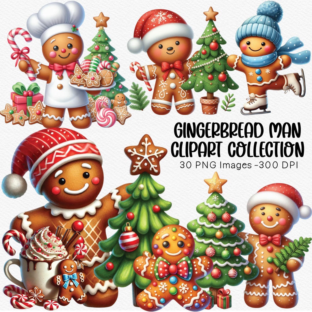 Gingerbread Man Clipart Bundle, Christmas Clipart, Xmas Png, Festive ...