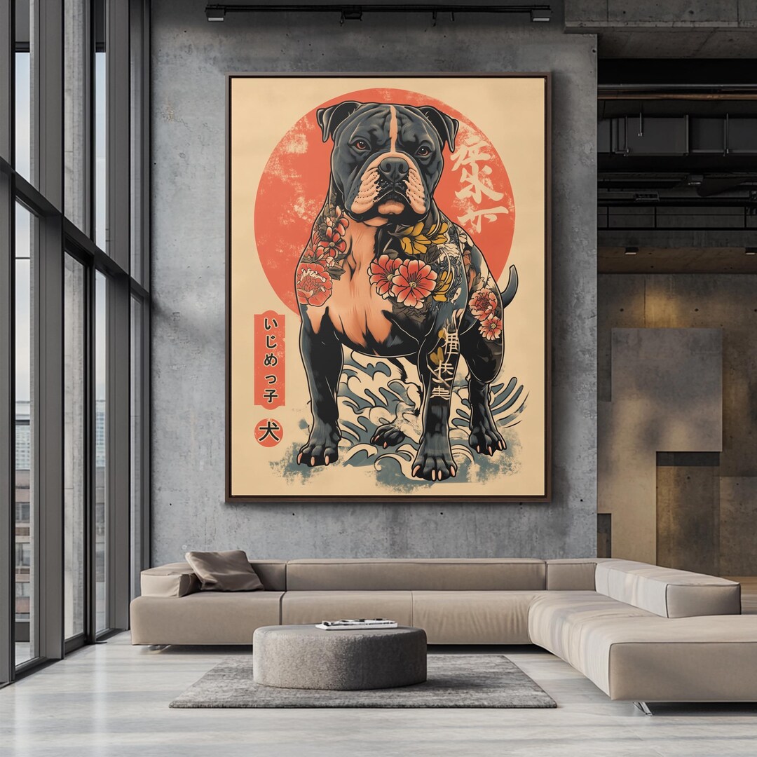 Pitbull Samurai - Tattoo Art Canvas Print | Japanese Style Bulldog Wall ...