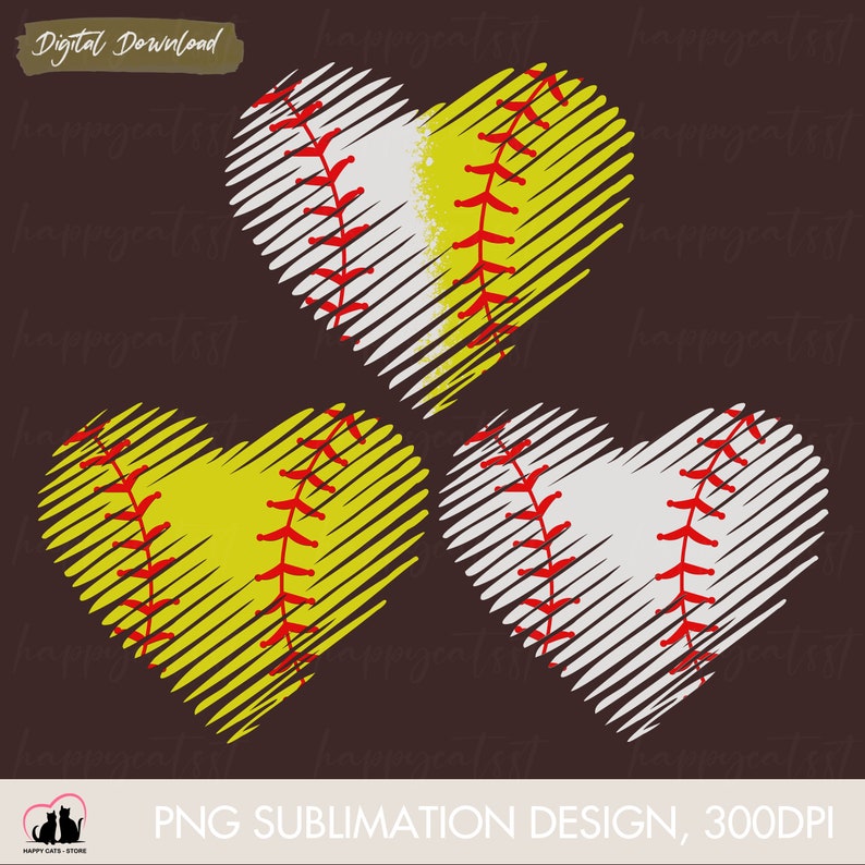 Baseball Heart PNG Softball Heart PNG Split Half Baseball - Etsy