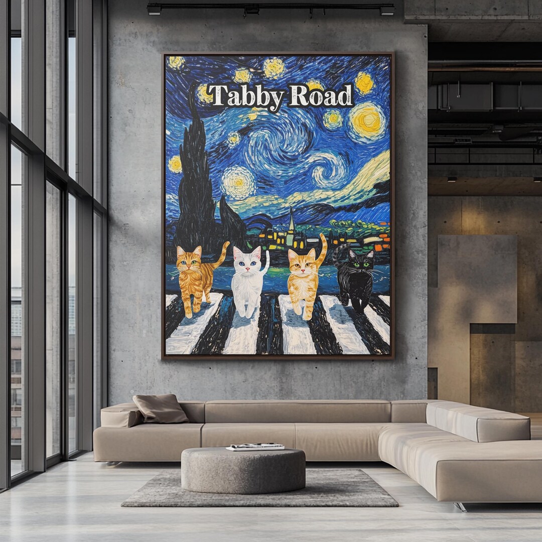 Tabby Road Canvas Print: Cats on Abbey Road, Starry Night Fusion - Etsy