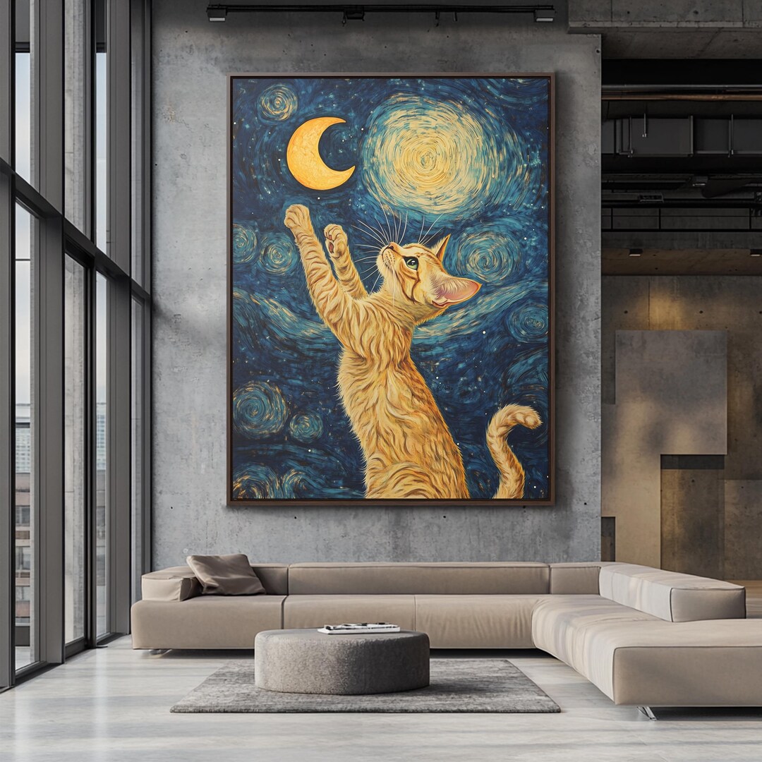 Devon Rex Cat Starry Night Art Print - Whimsical Cat Wall Art - Fantasy ...