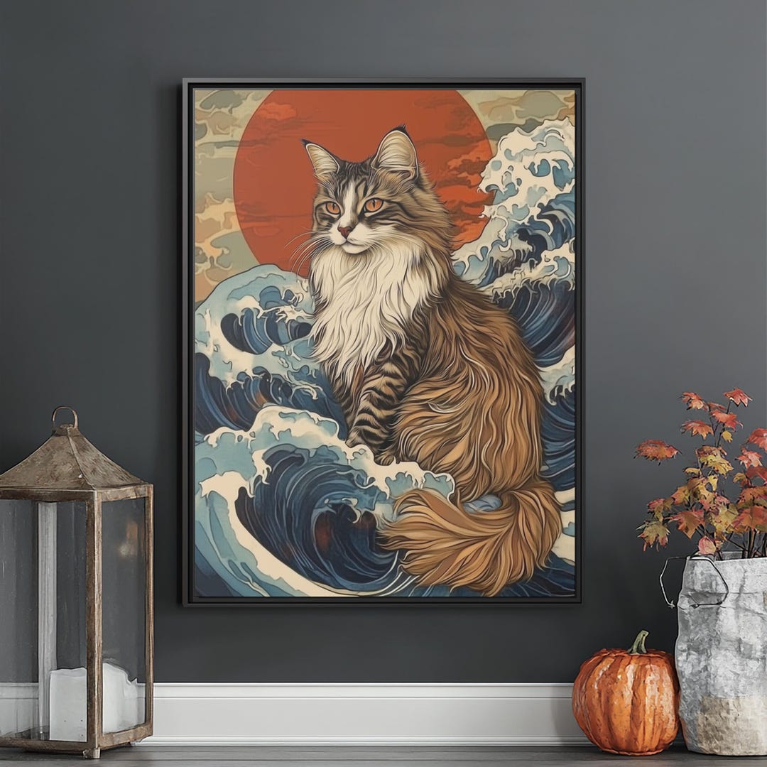 Japanese Wave Maine Coon Cat Art – Hokusai Style Canvas Print - Etsy