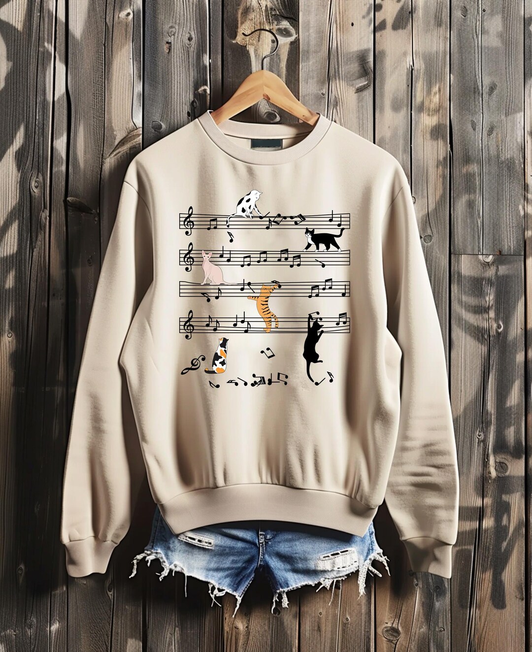 Cat Music Notes Shirt – Cotton Tee, Crewneck Sweatshirt - Etsy