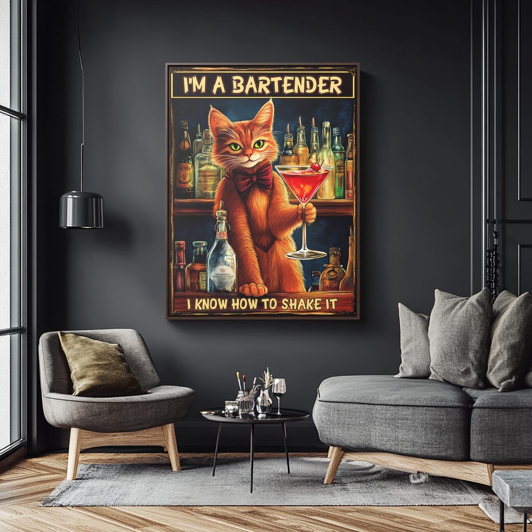 Funny Cat Bartender Canvas Art: Humorous Bar Kitchen Wall Decor - Etsy