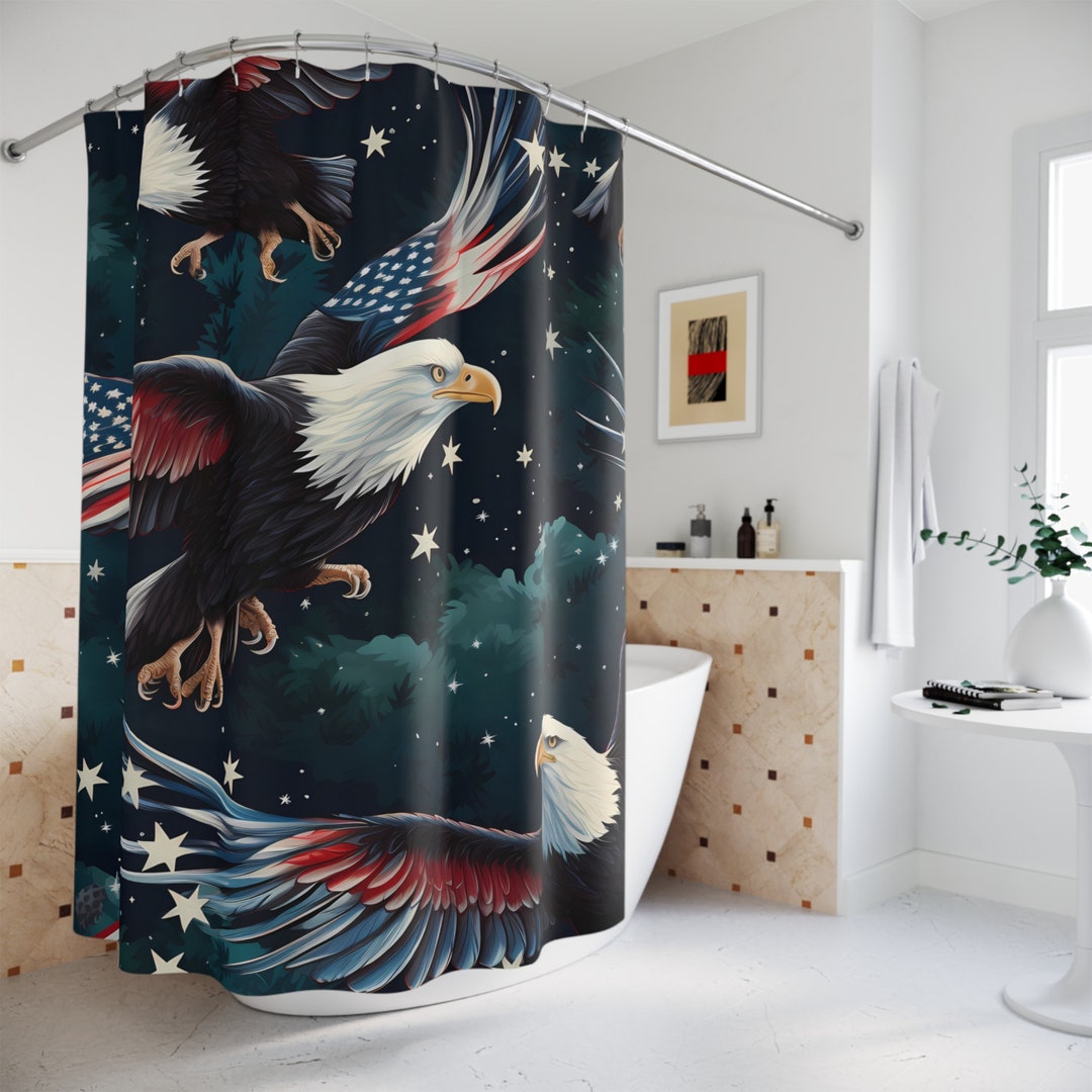 Eagle With American Flag Shower Curtain Eagle Art Bathroom Curtain ...
