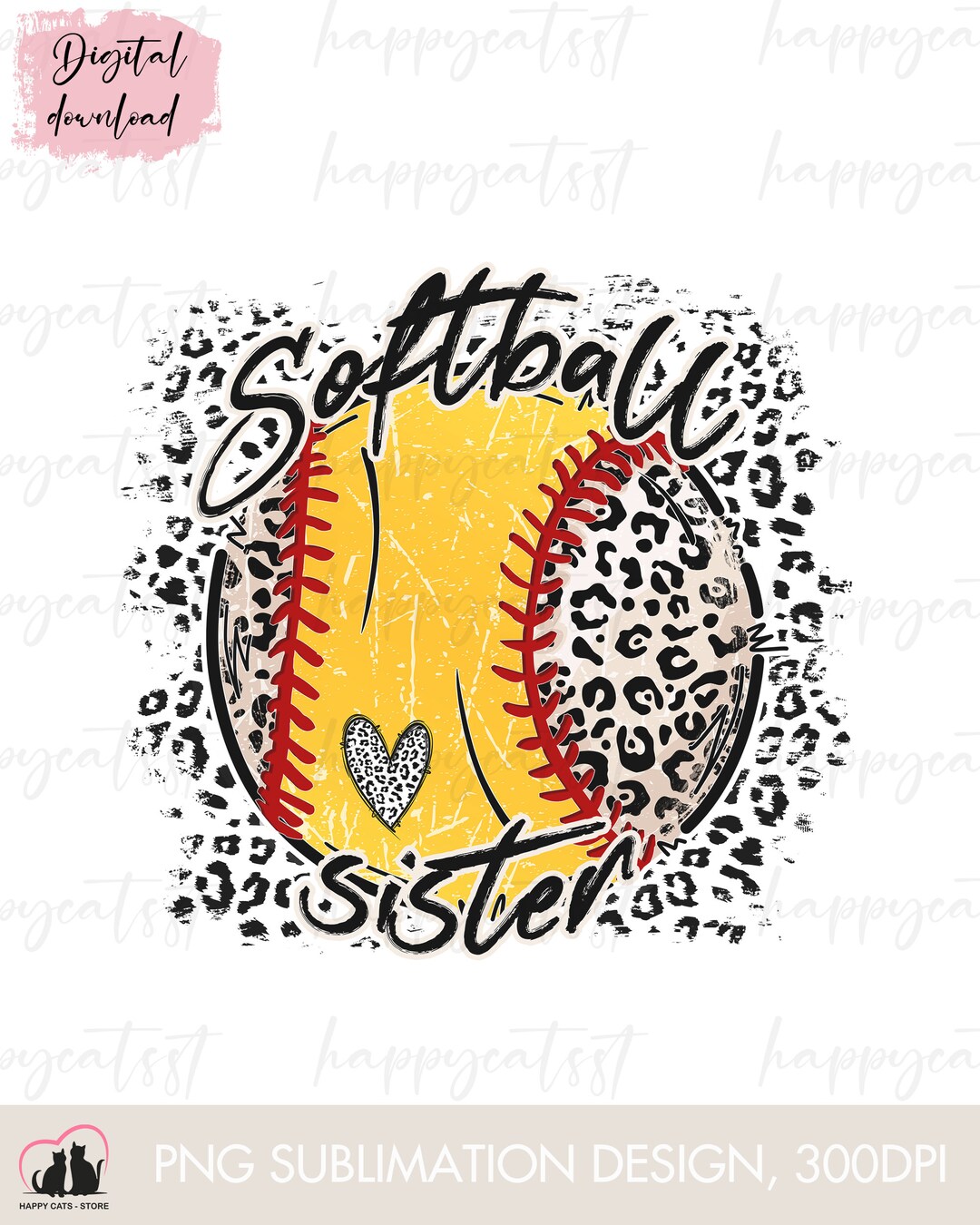 Hand Drawn Softball on Cheetah Background Print PNG Softball Sister ...