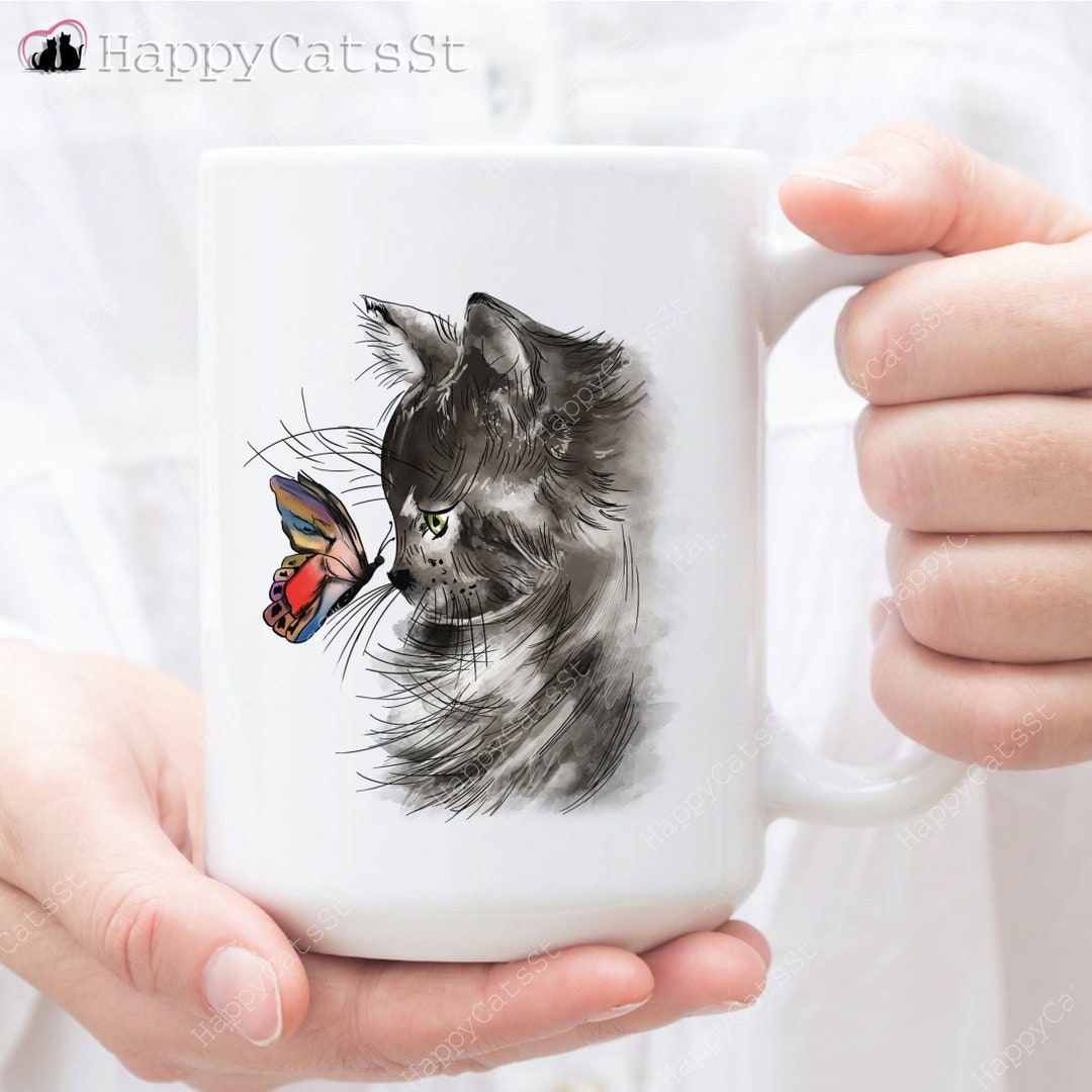 CAT PORTRAIT MUG - Cute Cat Face Mug - Pet Portrait Mugs - Pet Memorial ...