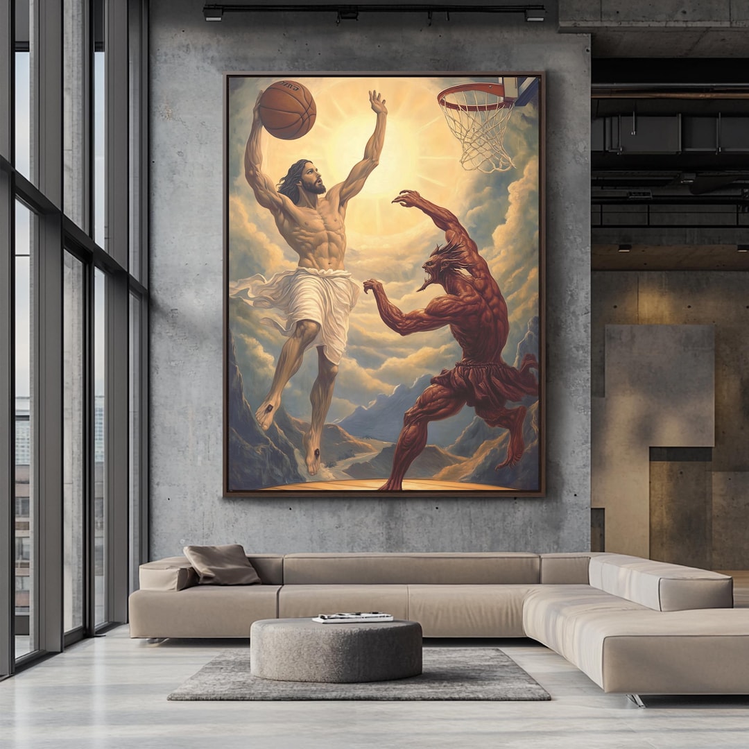 Jesus Vs. Devil Basketball Duel - Epic Spiritual Sports Art Print ...