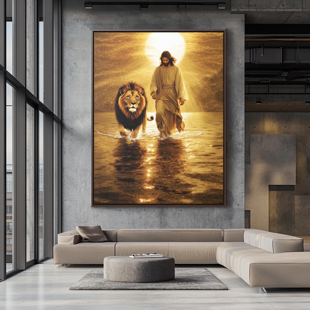 Jesus and Lion Canvas Print: Religious Inspirational Art - Etsy