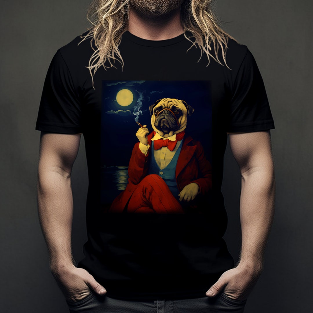 PUG Smoking a Cigarette Shirt PUG Art T-shirt Funny Dog Smoking Shirts ...