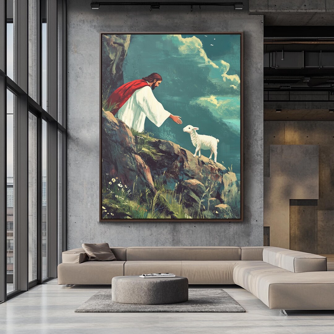 Jesus Rescuing the Lost Lamb | Inspiring Matte Canvas, Vertical Framed ...