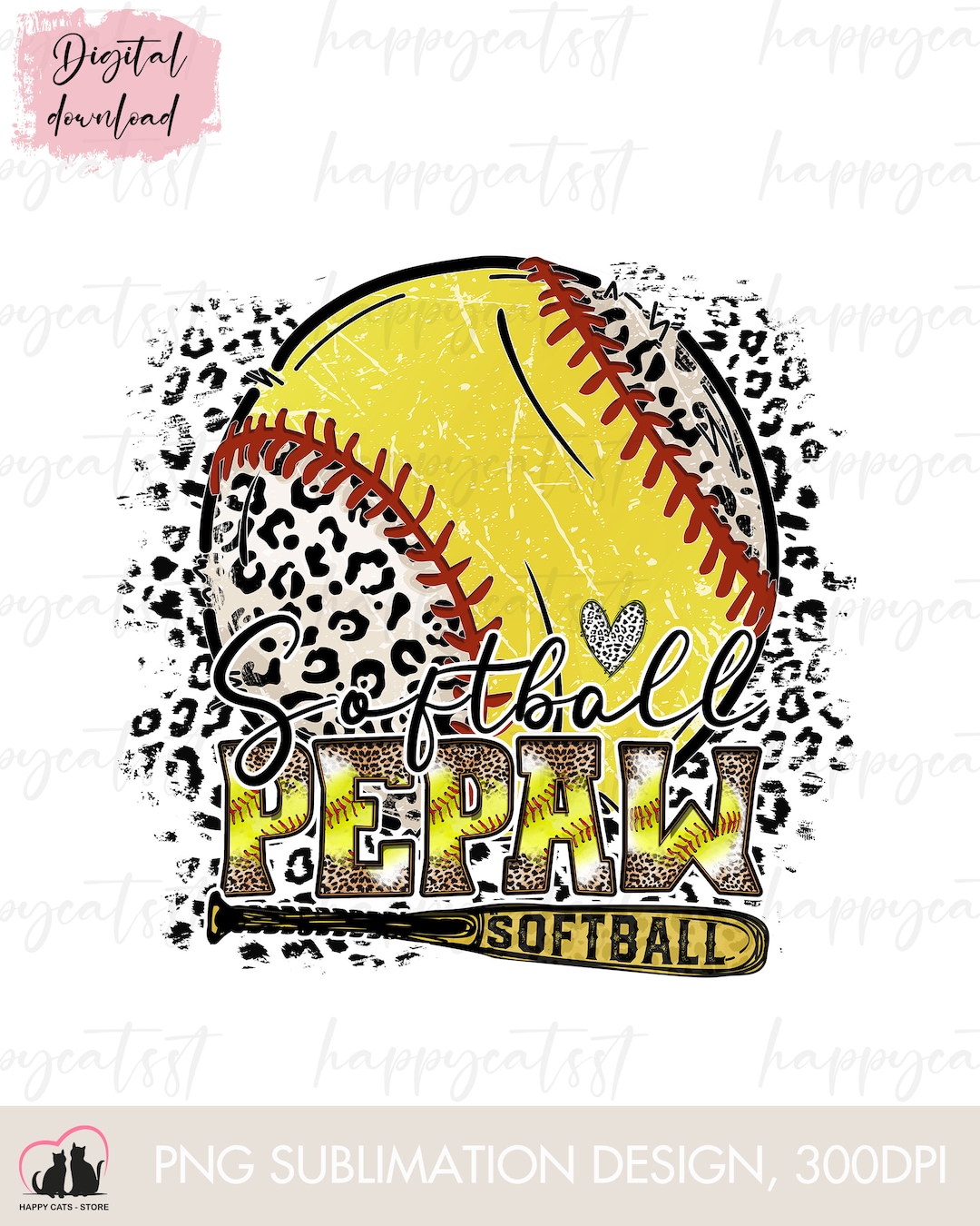 Softball Pepaw Leopard Heart PNG Softball Cheetah Background - Etsy