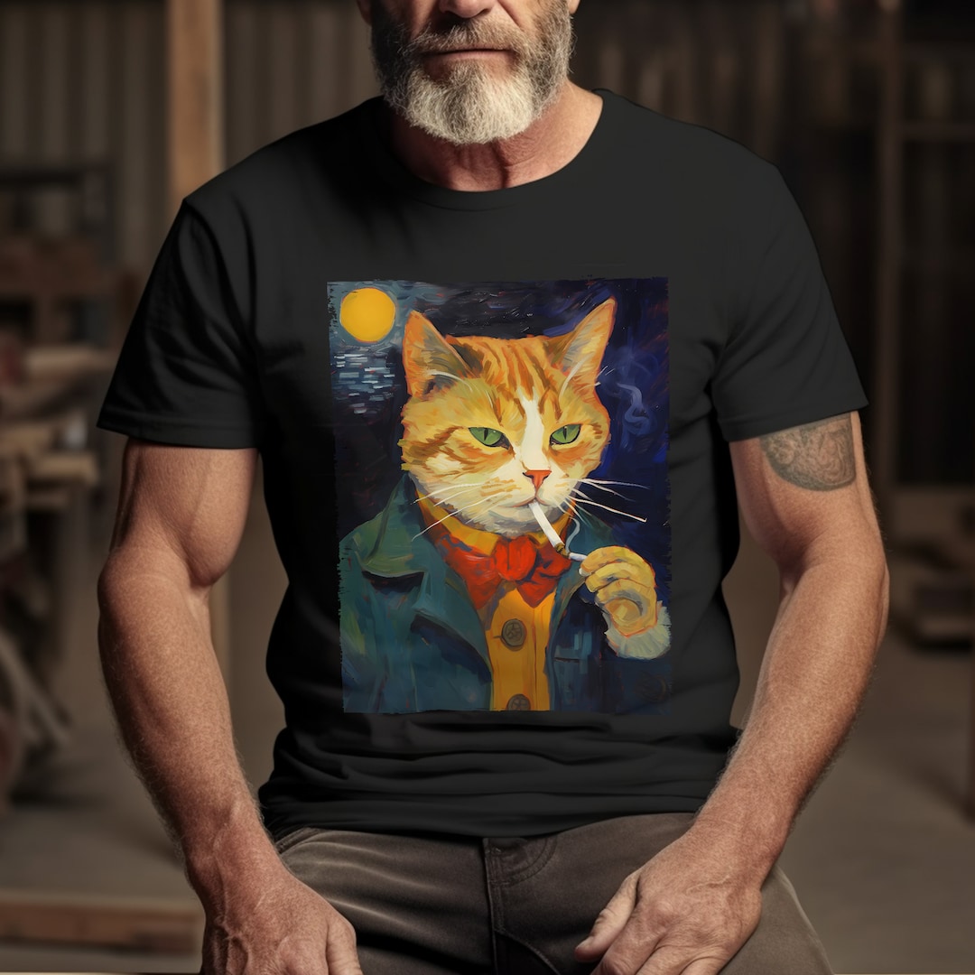 A Painting of a Cat Smoking Cigarette Shirt - Cat Smoking T-shirt - Cat ...