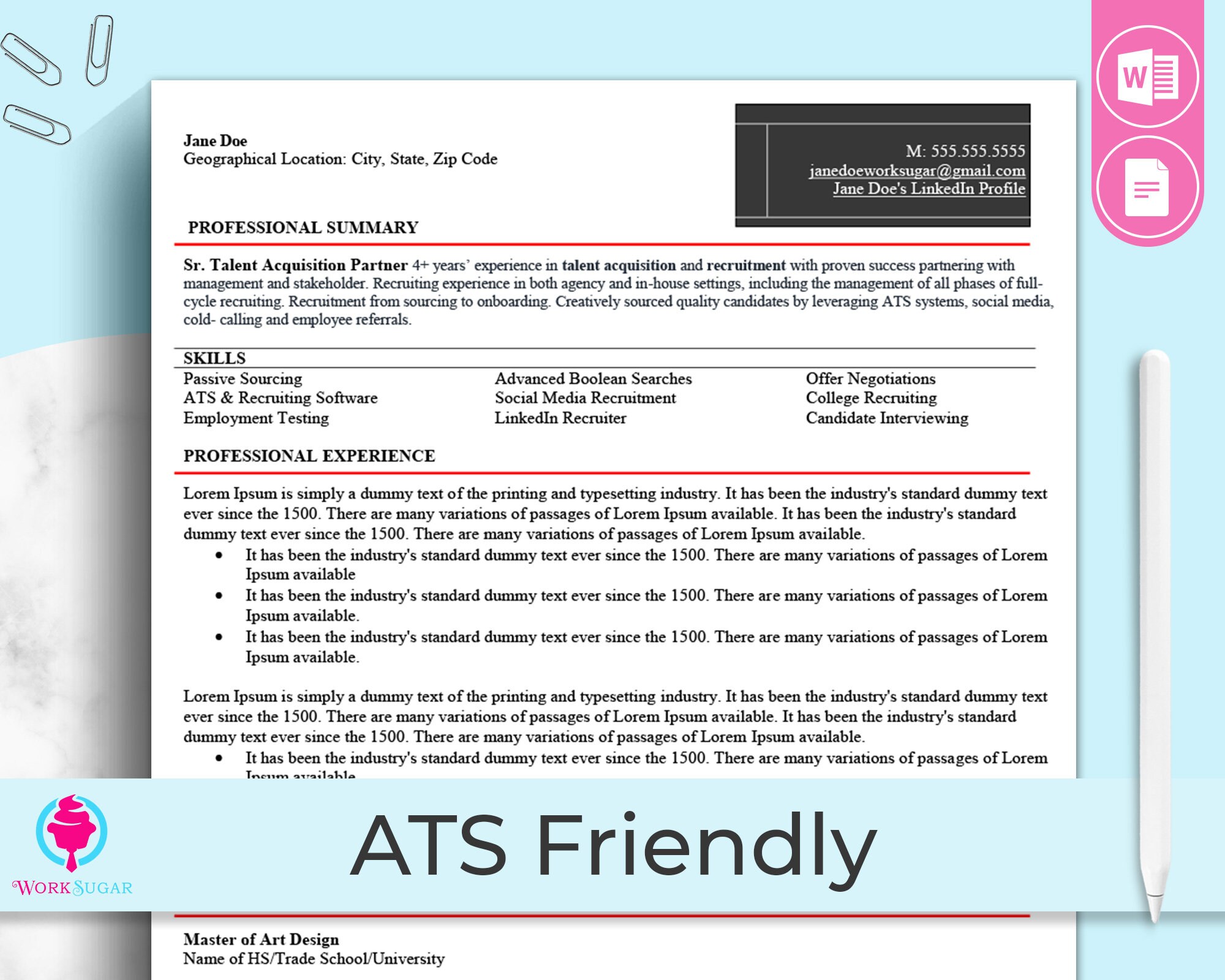Mid/experienced Professional Resume Template - Etsy
