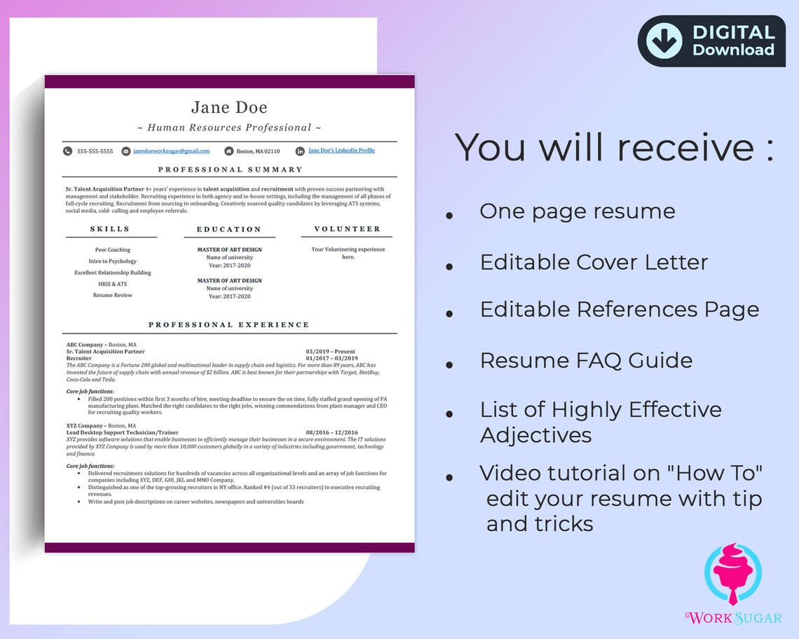 Early Career Professional Resume Template - Etsy