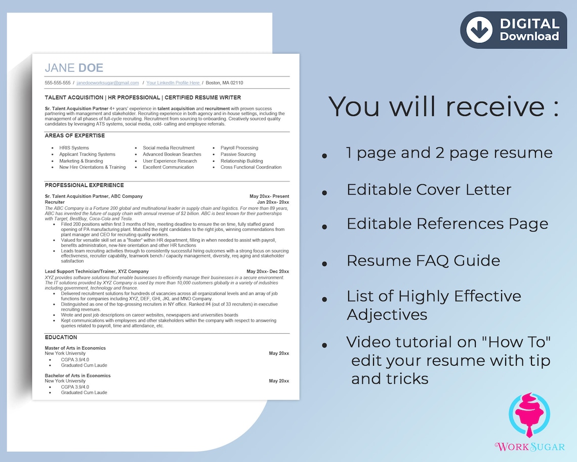 Mid/experienced Professional Resume Template, Resumes, Templates - Etsy