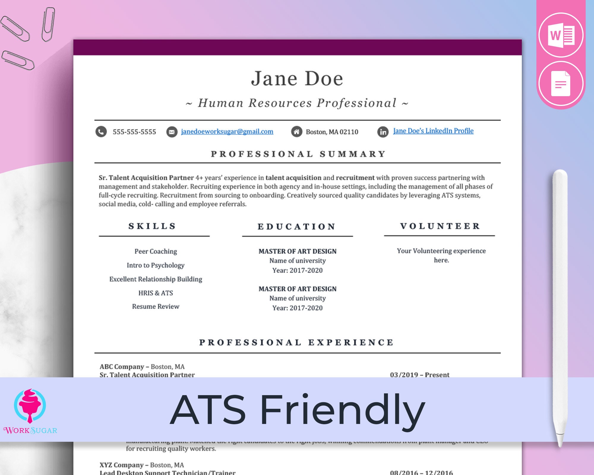 Early Career Professional Resume Template - Etsy