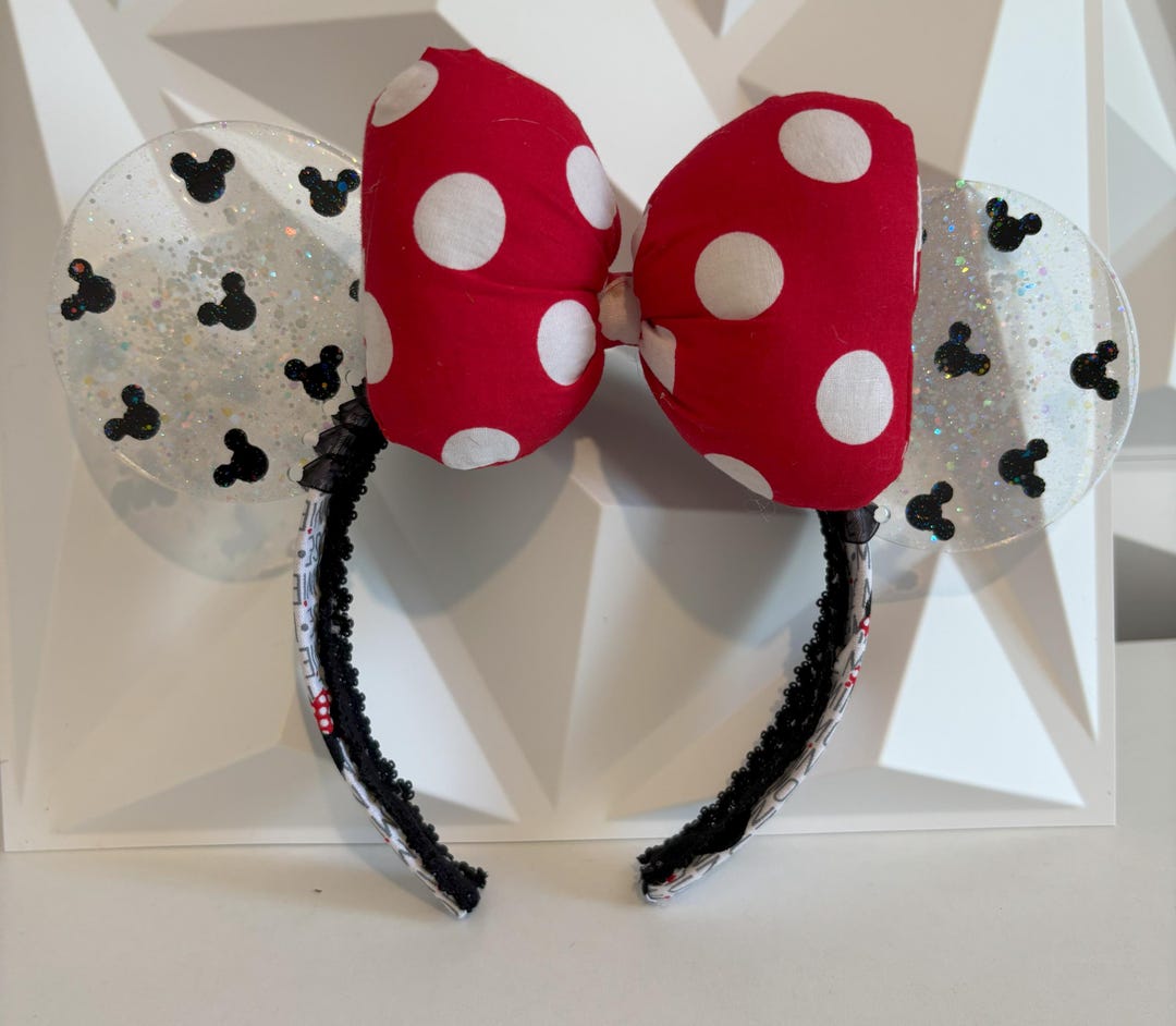 Resin Glitter Glow in the Dark Minnie Mouse Ears Red Polka Dot Bow ...