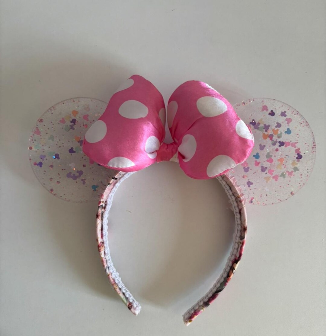 Resin Glow in the Dark Minnie Mouse Glitter Ears Pink Polka Dot Bow ...