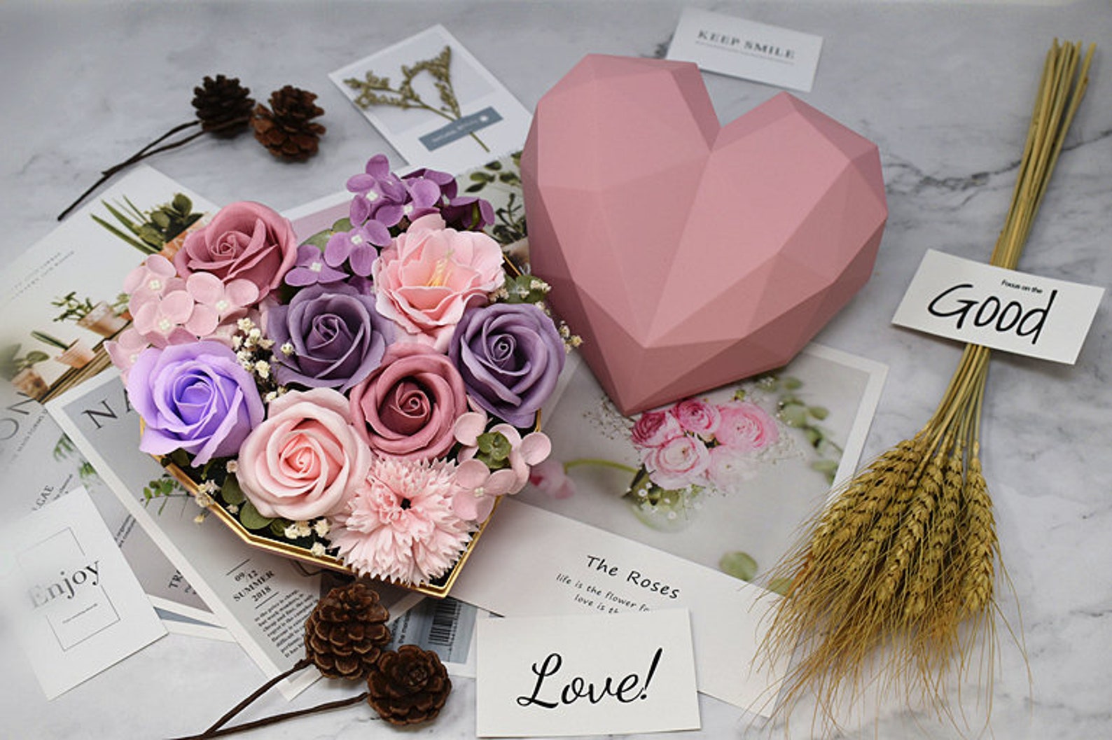 Soap Flower Box Arrangement Artificial Soap Flower Heart Shaped Box