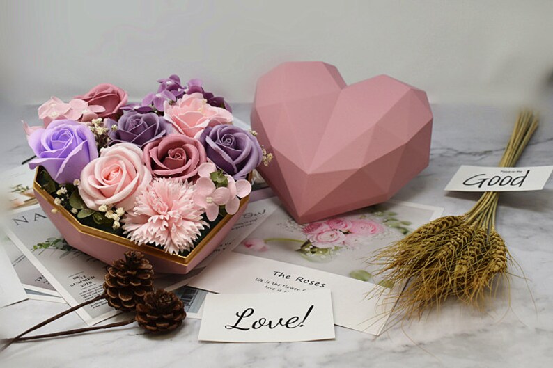 Soap Flower Box Arrangement Artificial Soap Flower Heart Shaped Box