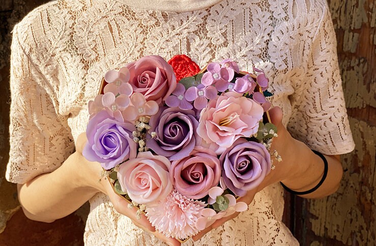 Soap Flower Box Arrangement Artificial Soap Flower Etsy