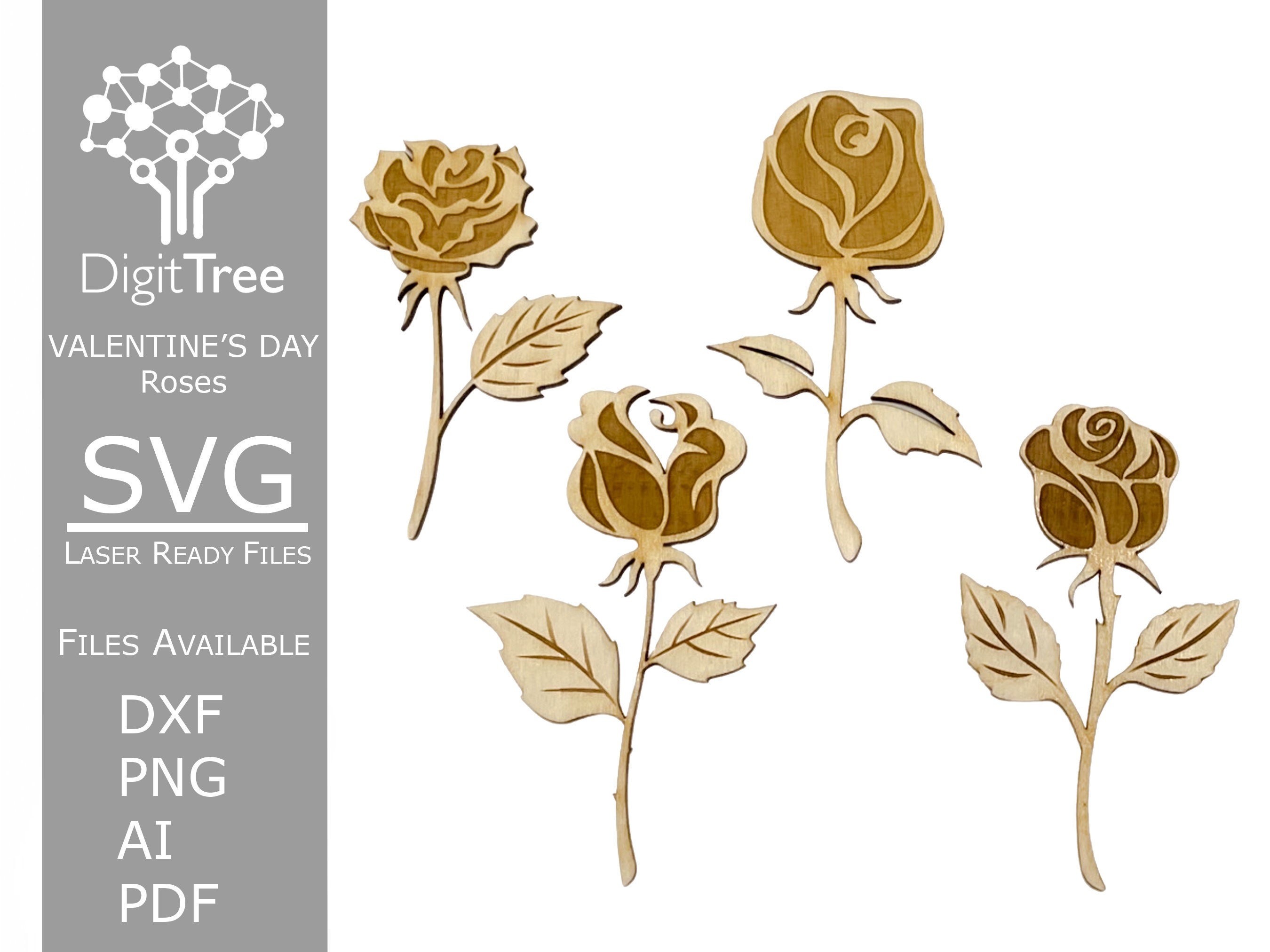 Blueprints & How To Glowforge file Wooden roses svg Rose stem svg Rose ...
