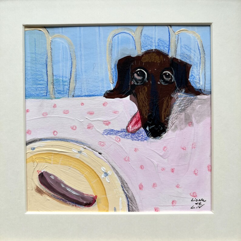 Original Dachshund Sausage Painting: Whimsical Acrylic Art, Framed ...