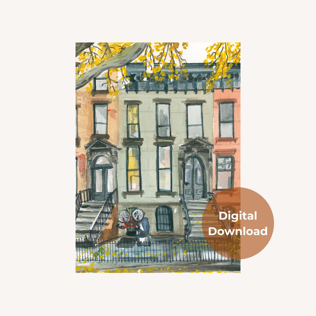 DIGITAL DOWNLOAD-NYC Brownstone Watercolor Print | New York ...