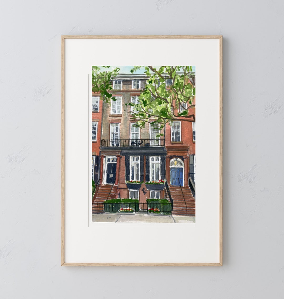 New York City Art Print New York Brown Stone New York Streetscape