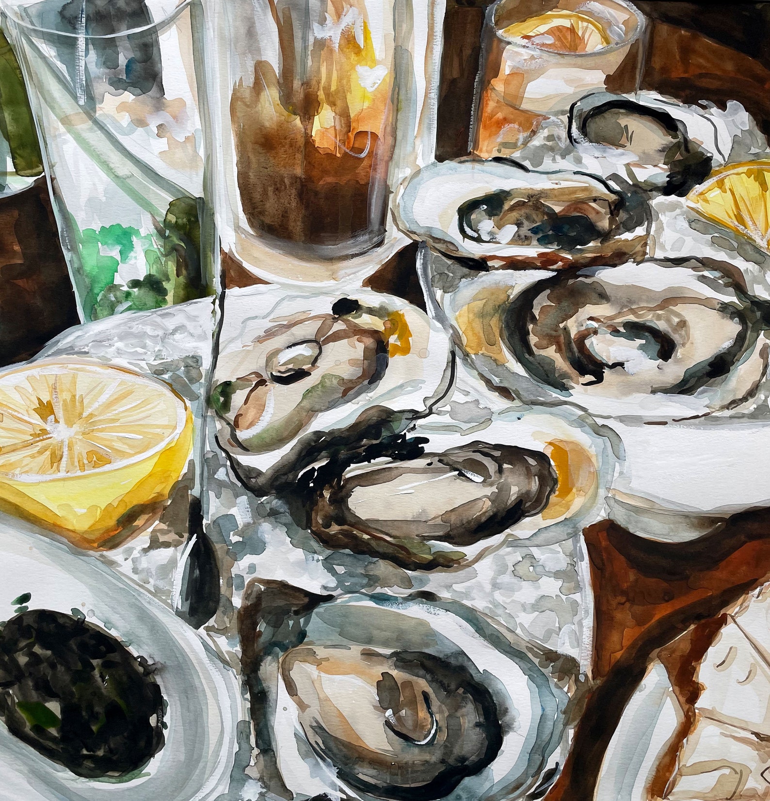 Oyster Painting - Shell Print, Oyster Art, Oyster Shell Print, Pepper ...