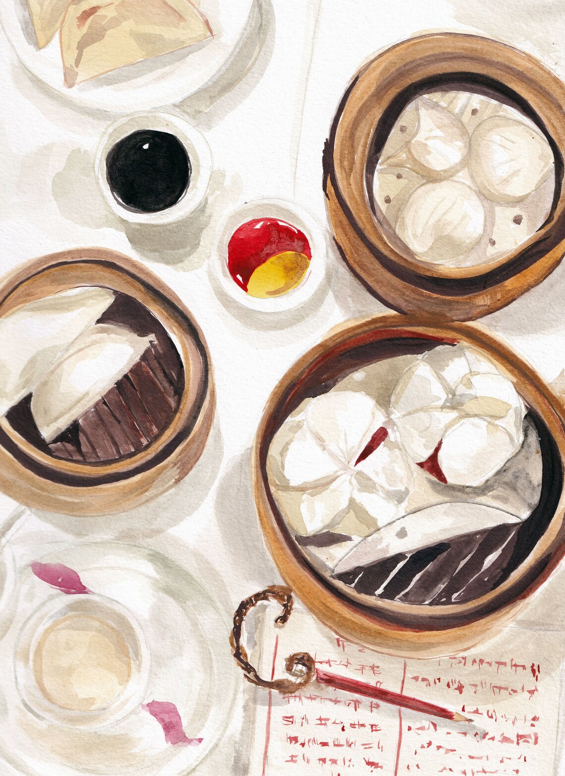 Dim Sum Art Print - Dim Sum Poster, Hong Kong Food, Asian Food, Kitchen ...