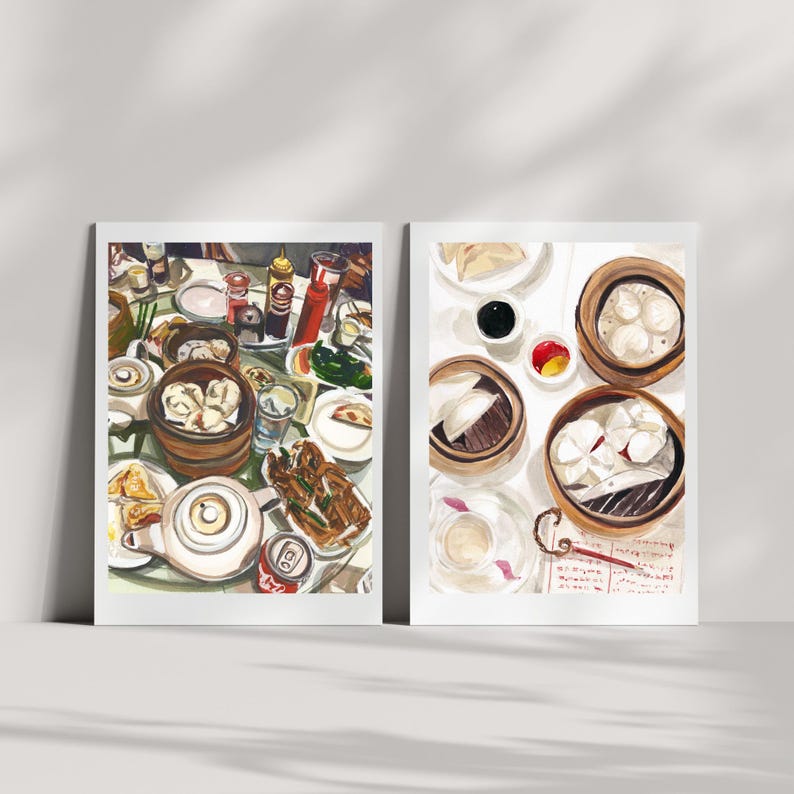 Dim Sum Art Print – Watercolor Chinese Food Illustration | Kitchen Wall ...