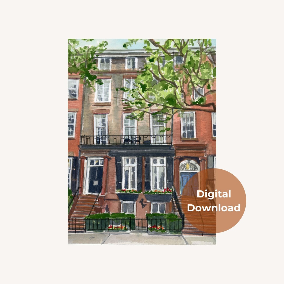 DIGITAL DOWNLOAD-NYC Brownstone Watercolor Print | New York ...