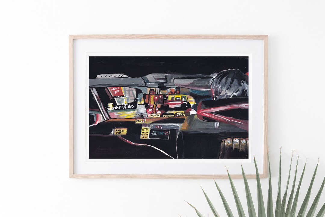 Hong Kong Taxi Art Print - Taxi Cab Poster - Tourist Illustration ...