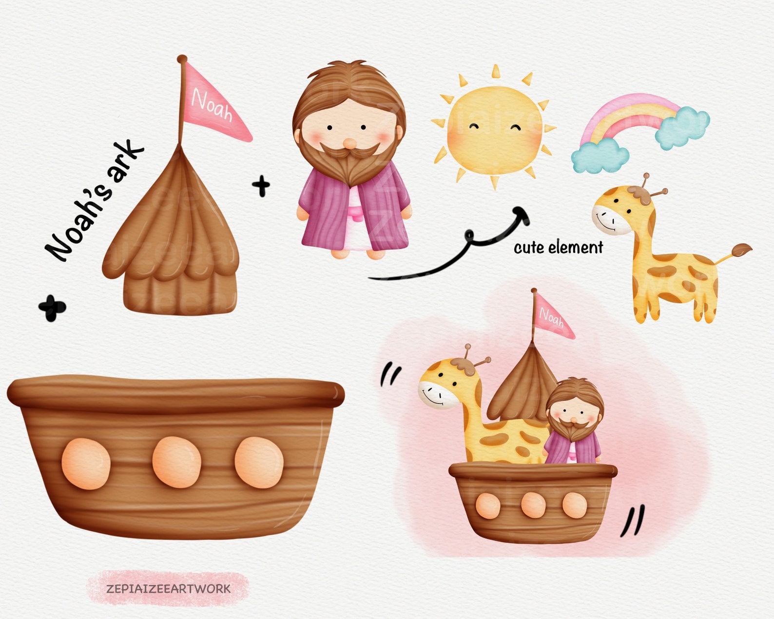 Noah Ark in Bible Story Watercolor Clipart,cartoon for Teach Kids,bible ...