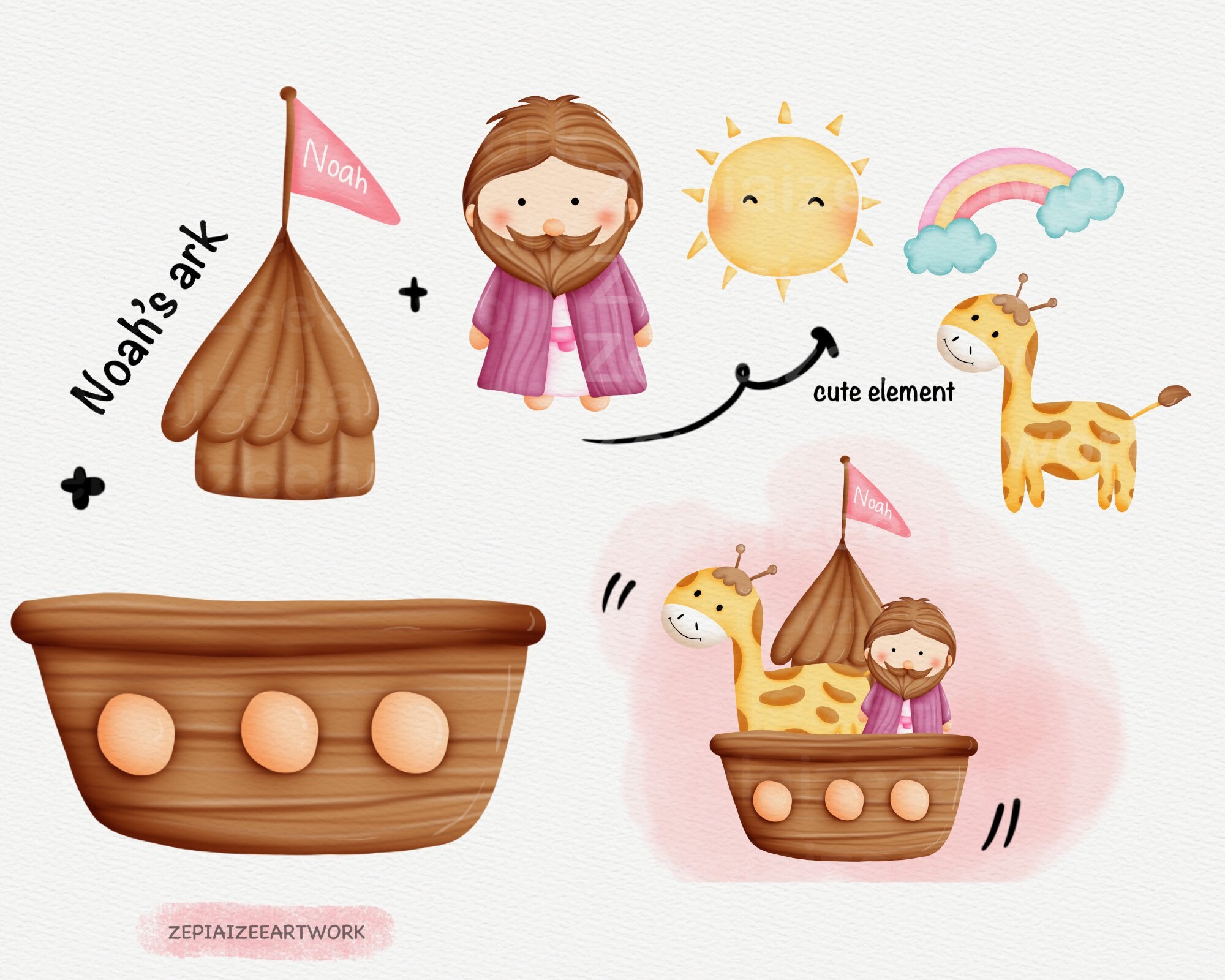 Noah Ark in Bible Story Watercolor Clipart,cartoon for Teach Kids,bible ...