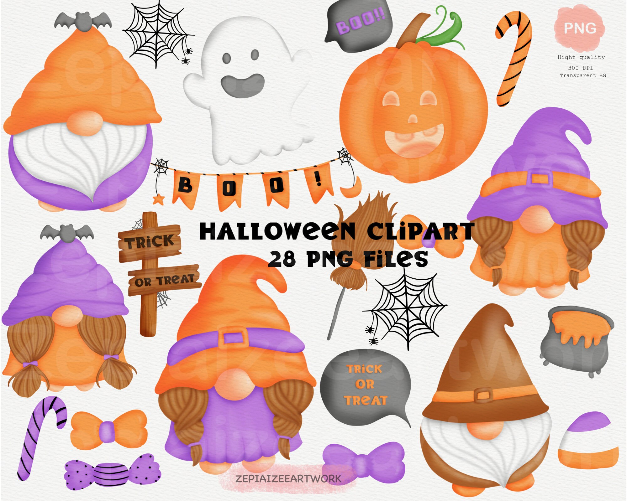 Halloween Gnome Witches Clipart Set,hand Draw Digital Clipart,gnome ...