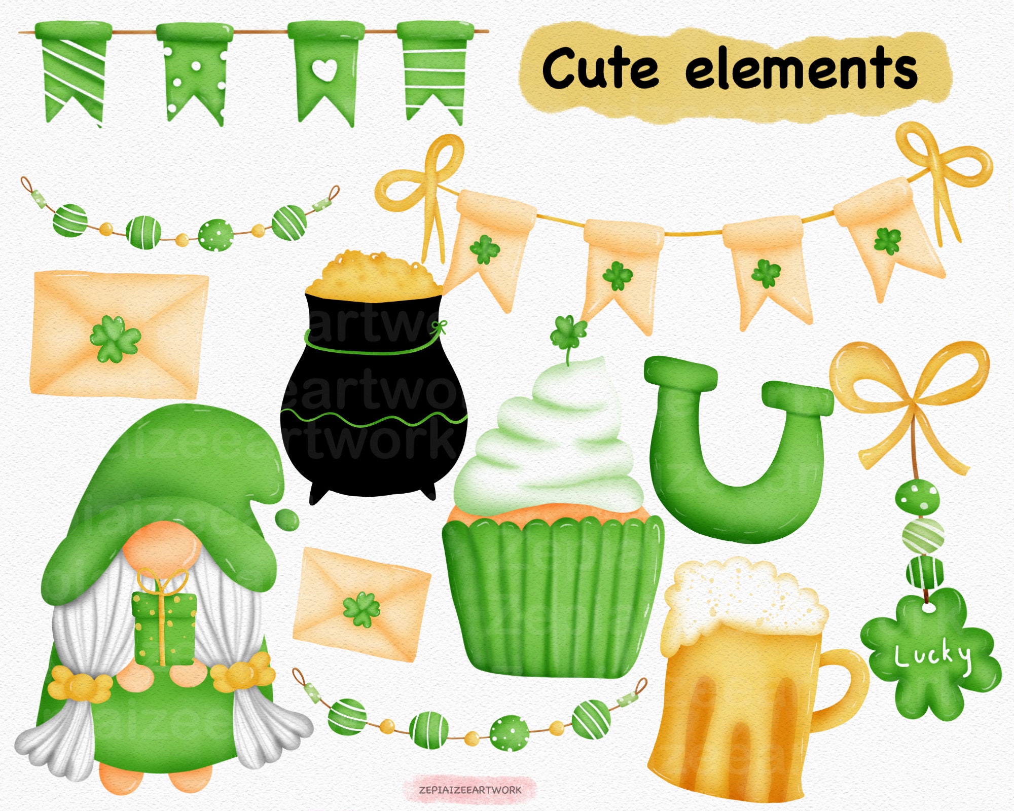 St.patrick Day Gnome Watercolor Clipart, Gnome Shamrock Green Cartoons ...