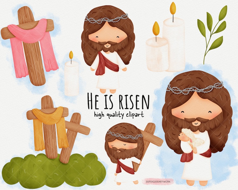 Easter Day Clipart With Jesus and Bible Story Elements.animal and Egg ...