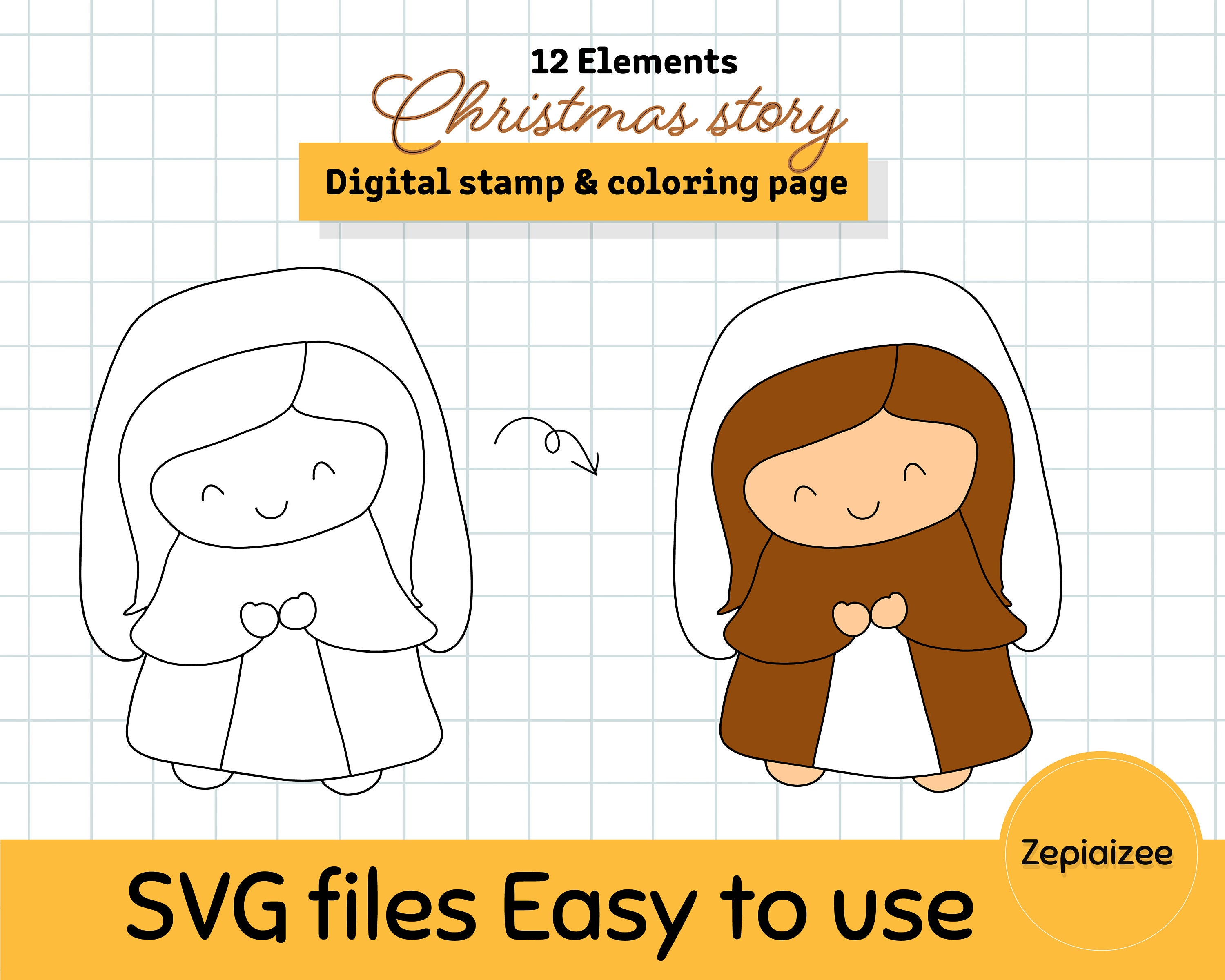 Christmas Story Digital Stamp, Coloring for Kids,jesus Born, Baby Jesus ...